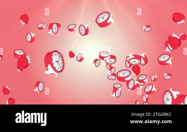 4K 3D Animation of multiple stop clocks falling and moving fast loop background. time passing ...