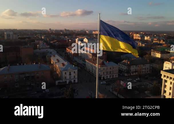 Highly detailed fabric texture flag of Ukraine. Slow motion of Ukraine ...
