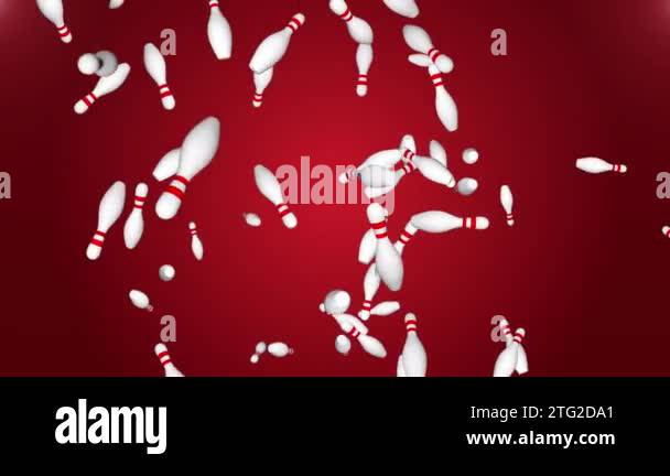 4K Loop Bowling strike, bowling ball knocks down bowling pins. 3D ...