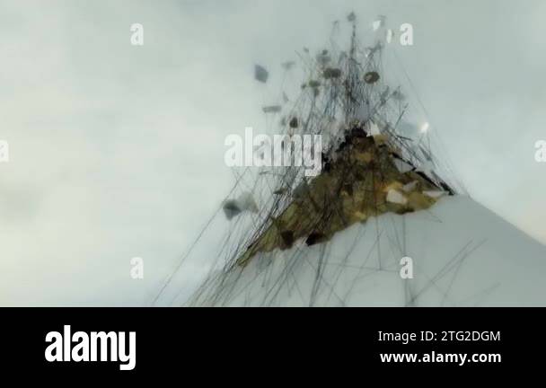 Seamless looping abstract animation of a disintegrating pyramid shell ...
