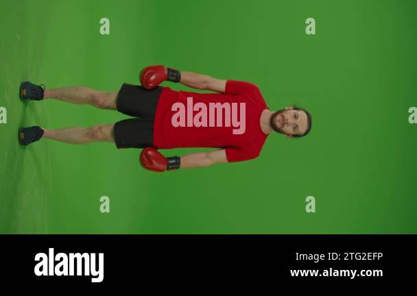 Vertical Video. Young Happy Professional Bearded Fighter Making Winning ...