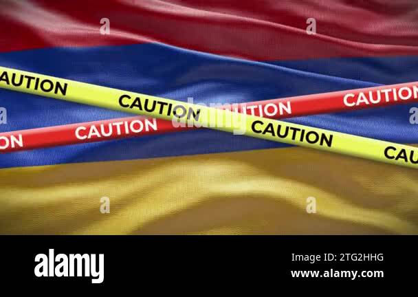 Armenia national flag with caution tape animation. Social issue in ...