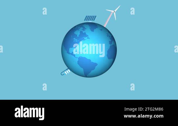 Natural power supply concept with a globe, windmills, and solar panel ...