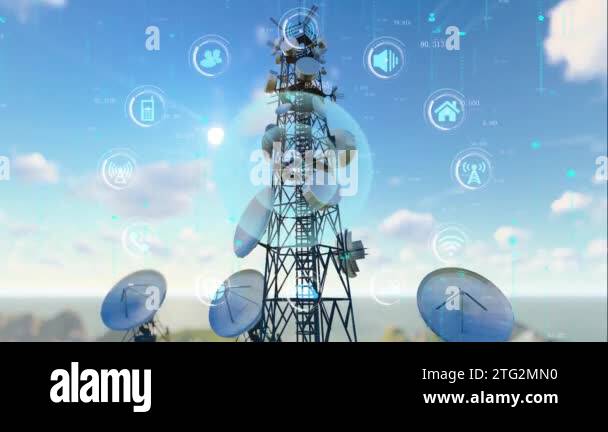 5g communication base station signal tower transmits information Stock ...