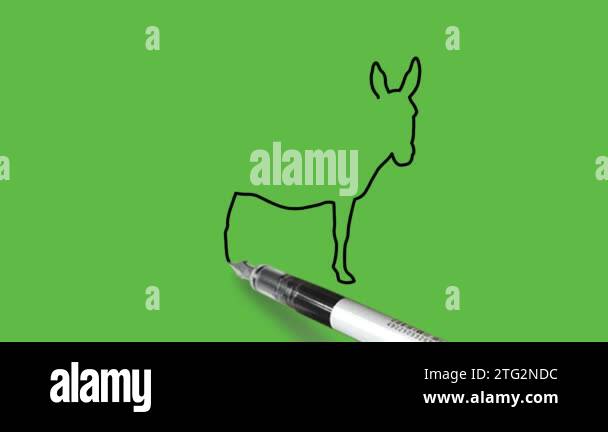 Draw donkey in blue color combination with black outline on abstract ...