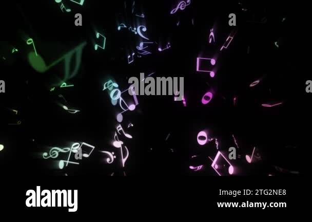 Colorful musical notes animation flowing on black, 4k motion design ...