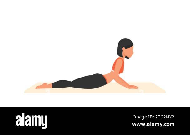 Cobra stretch exercise tutorial. Female workout on mat. Fitness woman ...