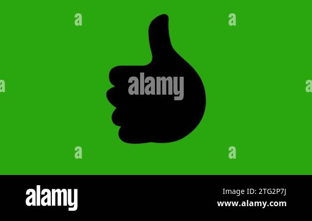 Loop animation of the black silhouette of a hand with the thumb up, on a green chroma key ...