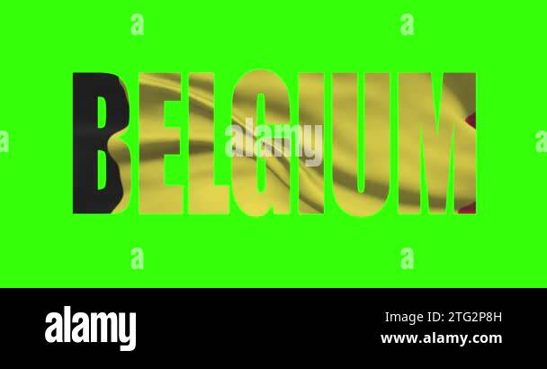 Belgium country lettering word text with flag waving animation on green ...