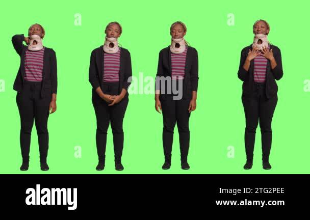 Unwell hurt person wearing cervical neck collar after fracture injury ...