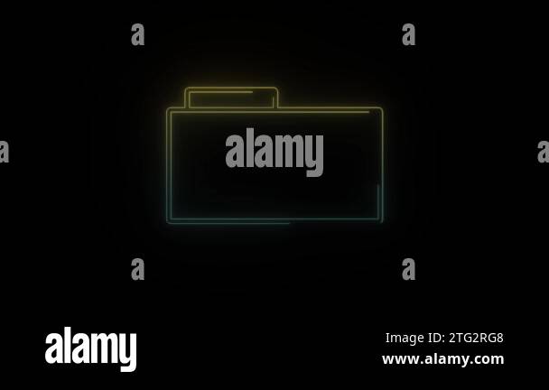 Glowing neon folder icon on black background. storing files on your ...