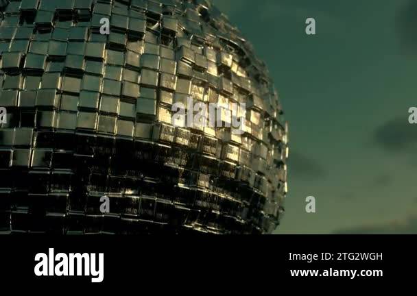 Abstract technology animation featuring a displaced polygon sphere ...