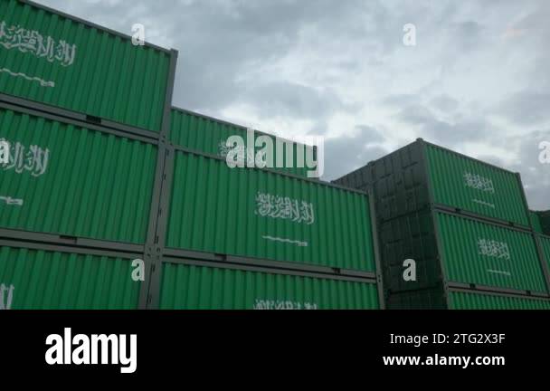 Saudi Arabia Flag Containers Are Located At The Container Terminal Saudi Arabia Export Or