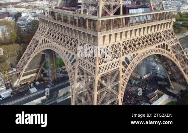 Shooting from the drone of the structures of the Eiffel Tower Stock ...