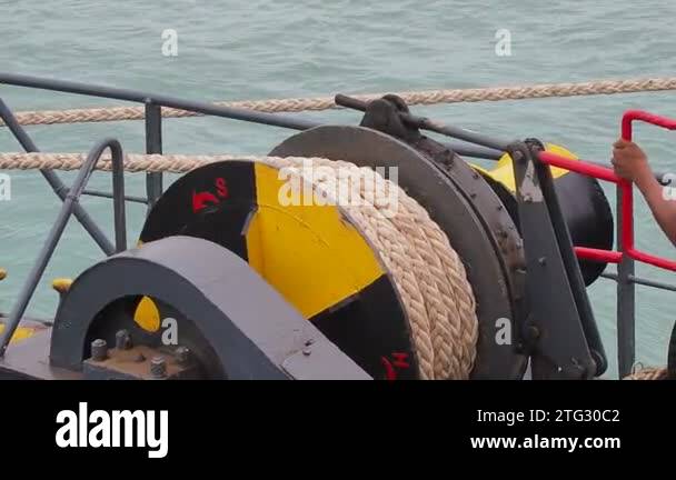 Machines to store large ropes of ships. large rope collection of marine ...