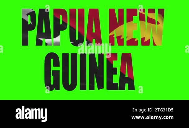 Papua New Guinea country lettering word text with flag waving animation ...