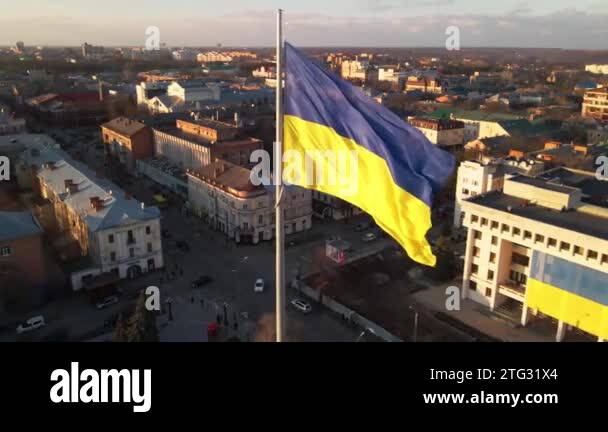 Highly detailed fabric texture flag of Ukraine. Slow motion of Ukraine ...