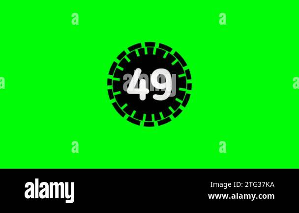 4K countdown cartoon animation number 60 to 1 on green screen ...