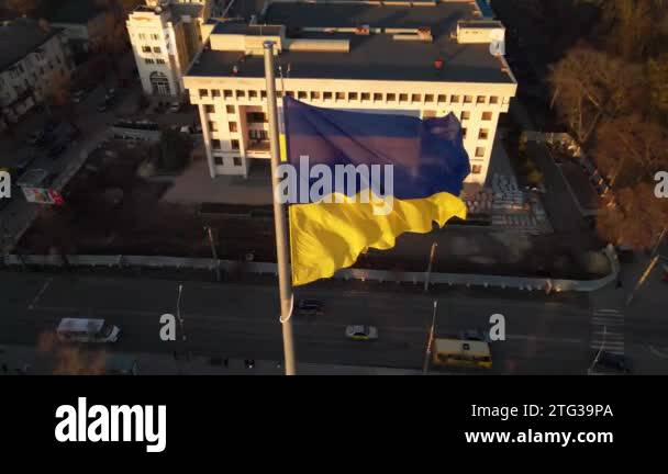 Highly detailed fabric texture flag of Ukraine. Slow motion of Ukraine ...