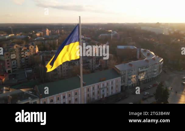 Highly detailed fabric texture flag of Ukraine. Slow motion of Ukraine ...