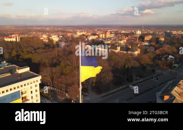 Highly detailed fabric texture flag of Ukraine. Slow motion of Ukraine ...