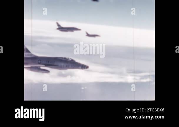 Formation of American 1905s fighter jet airplanes in flight in ...