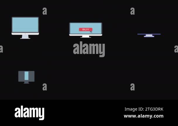 Desktop computer Icons Set animation transparent background Stock Video ...