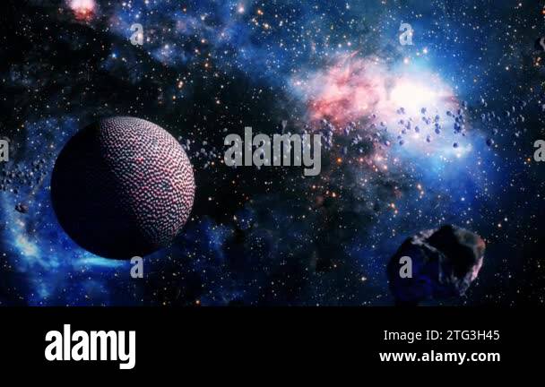 Abstract scence alien planet exploration through outer space towards ...