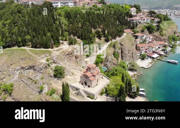 Drone view of the Church of St. John Kaneo in Ohrid. Church of St. John ...