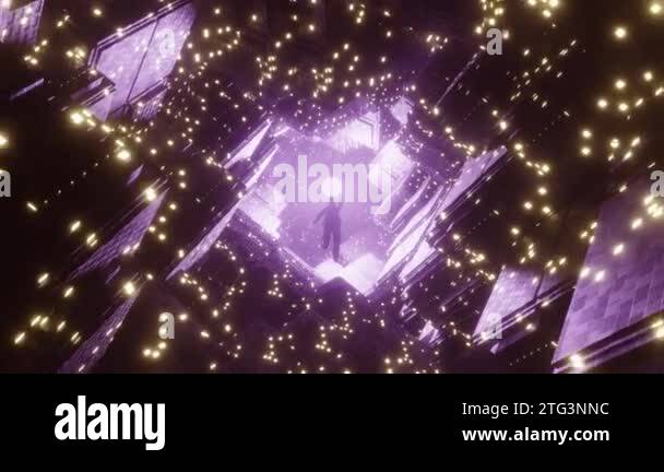 Space abstract tunnel with floating astronaut at corridor to the star ...