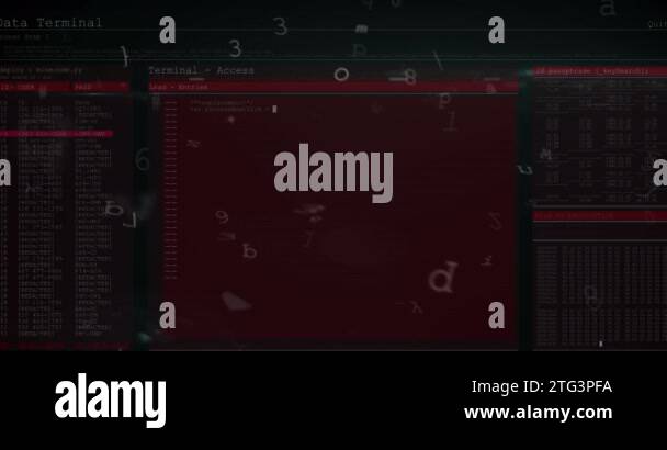 Multiple changing numbers and letters against security padlock icon and microprocessor ...
