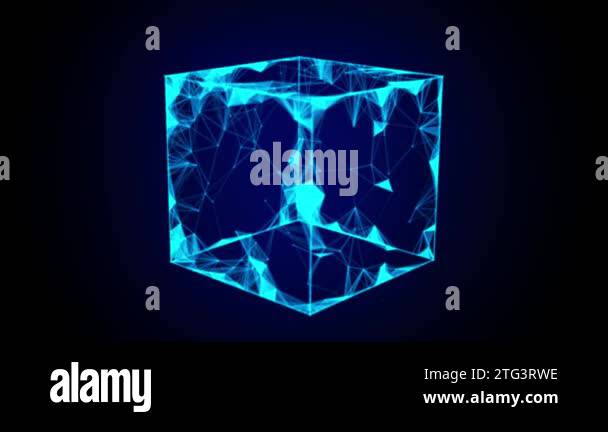 Particles and energy flow. Data visualization. Abstract 3d futuristic cube. Futuristic digital ...