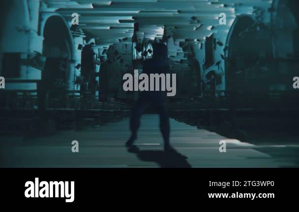 A glitching, digital creature walks terrifyingly towards camera in an ...