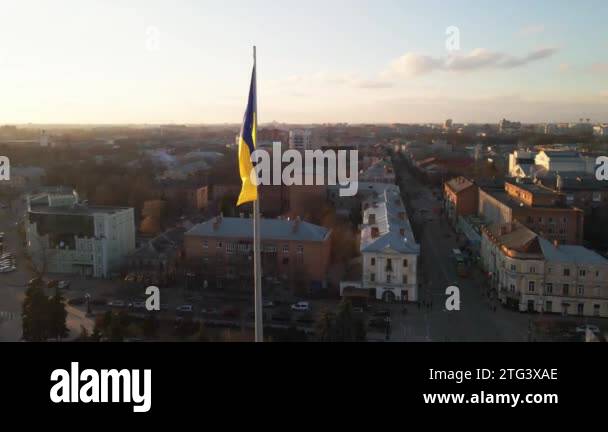 Highly detailed fabric texture flag of Ukraine. Slow motion of Ukraine ...