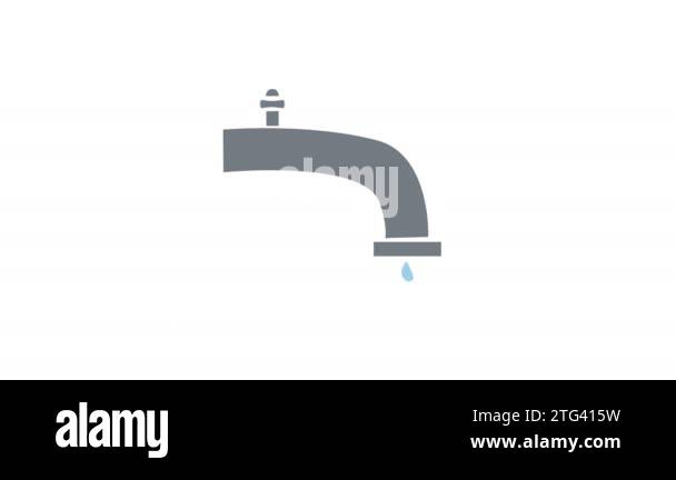 Save water concept, opening tap for drinking tap water animation, drops ...