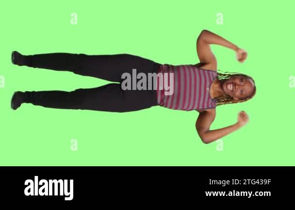 Vertical video: African american model being positive over full body ...