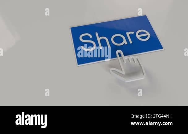 Stylized 3D render depicting a cursor clicking a social media share ...