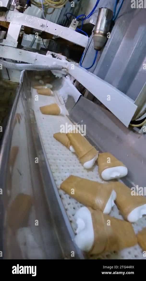 Automated production of ice cream. Automated ice cream production line ...