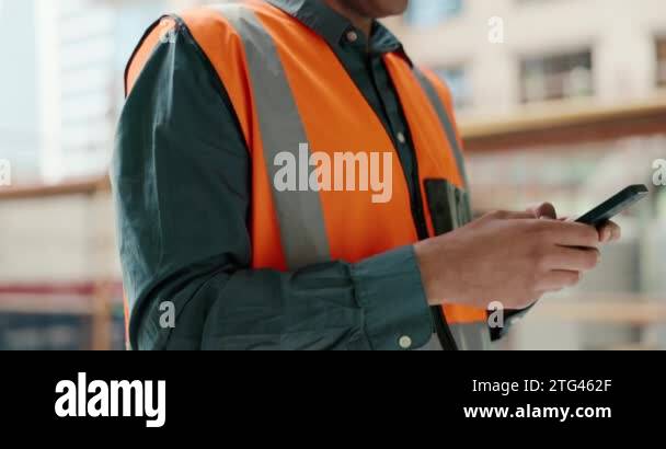 Smartphone, typing and construction worker communication for fast ... Smartphone, typing and construction worker communication for fast ...
