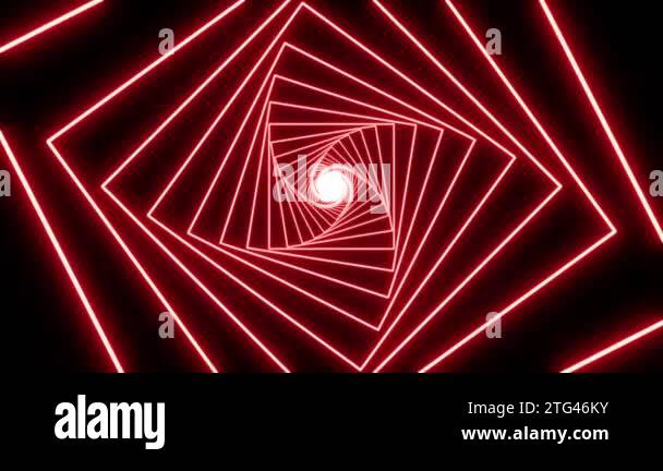 Abstract 3d glowing neon red squares spiral background. Minimal motion ...