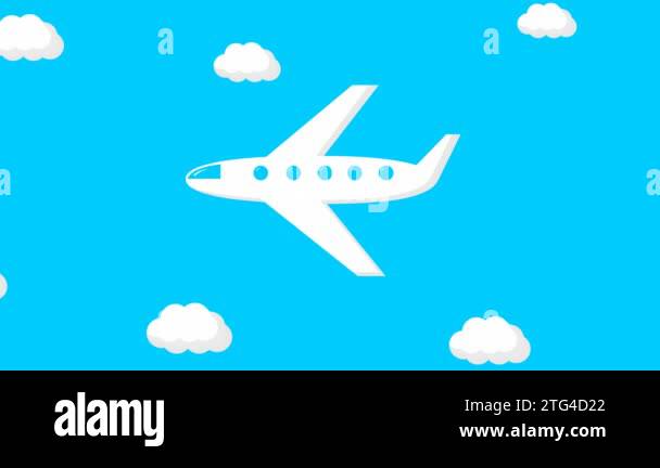 Animated white plane flies through the sky. Concept of travel. Looped ...