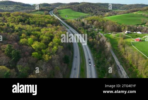 Appalachian Mountains in USA. Turnpike highway road cuts through ...