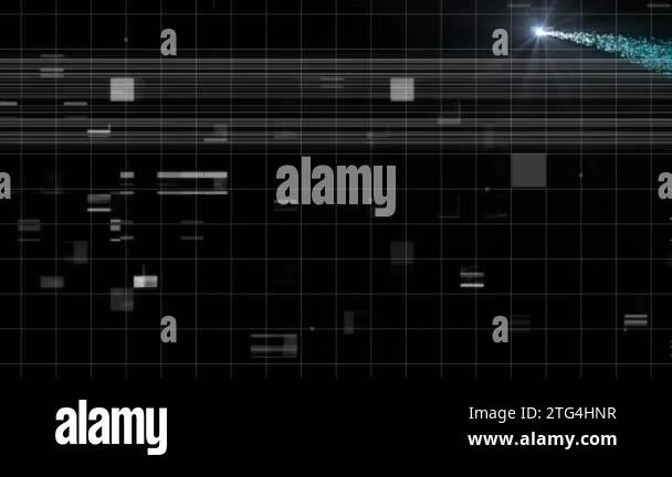 Animation of glitch effect over glowing blue shooting star against ...
