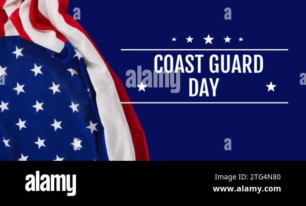 Animation of coast guard day purple background with usa flag. coast ...