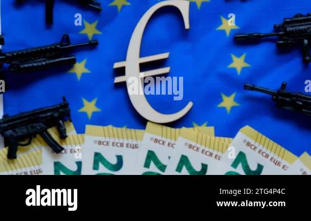 Military spending in European countries.firearms decorative,euro bills ...