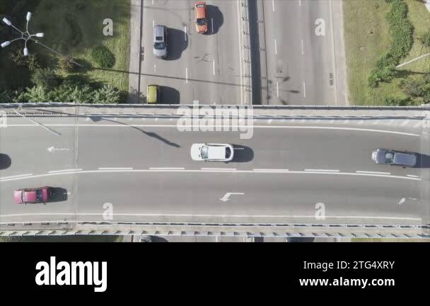 This stock footage shows an aerial view of a road junction in Kyiv ...