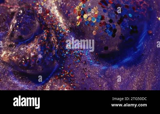 Water glitter pollution. Microplastic danger. Colorful toxic waste ...