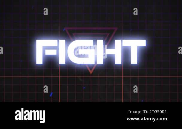 Animation of fight text in glowing white, with blue sparks Red ...