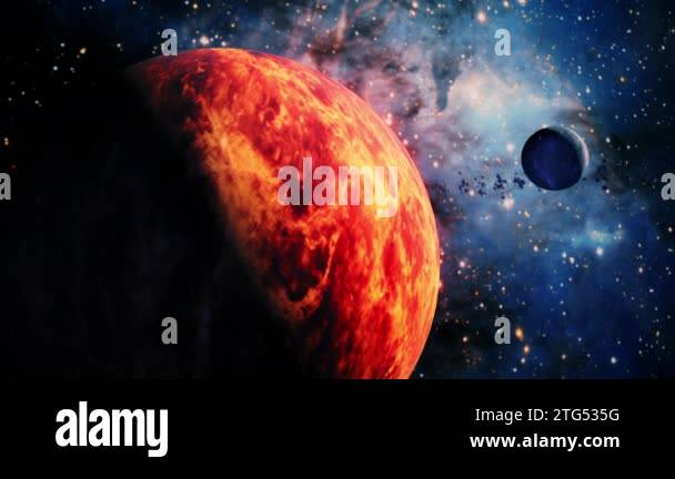 Abstract scence alien planet exploration through outer space towards ...