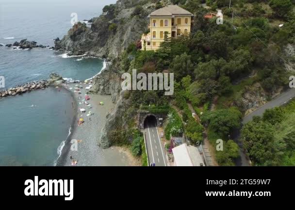 Italy - Aerial footage of the pedestrian walk, cycle path passing ...